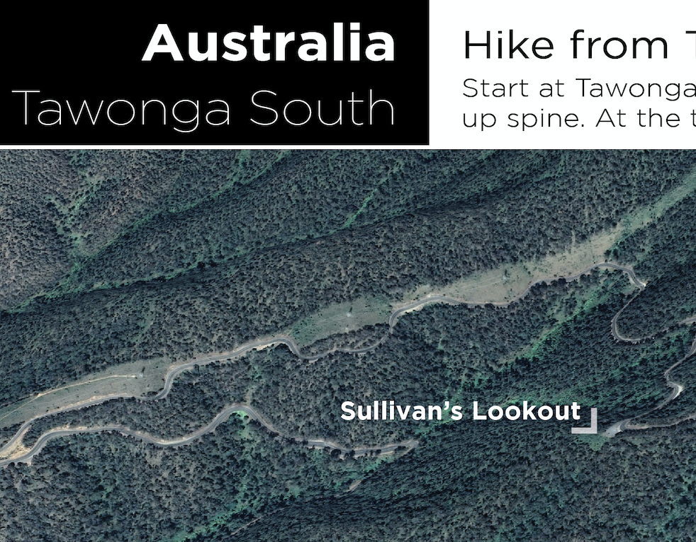 Hike and Fly – Map highlighting the hike from Tawonga South to Tawonga ...